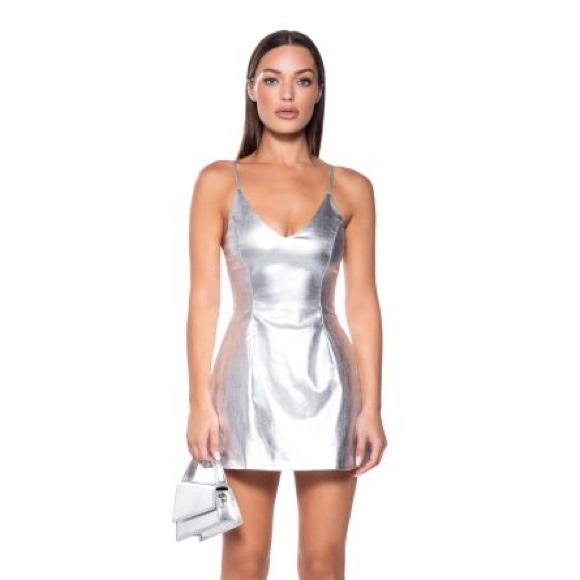 AKIRA | Dresses | Metallic Silver Mini Dress In Silver | Poshmark